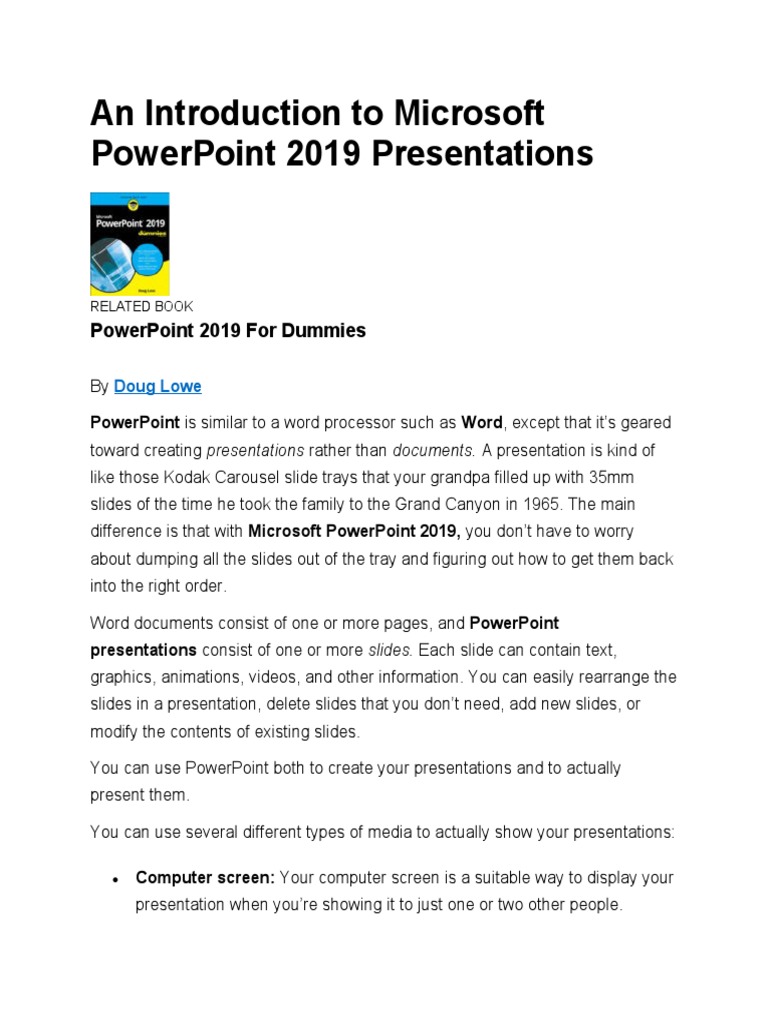 An Introduction To Microsoft PowerPoint 2019 Presentations | PDF ...