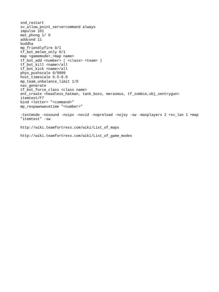 Team Fortress 2 Console Commands Guide | PDF