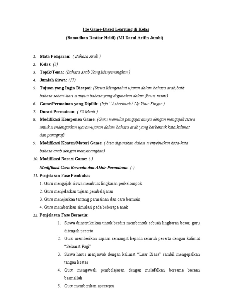 Ide Game-Based Learning (Ramadhan Destiar Heldi) | PDF