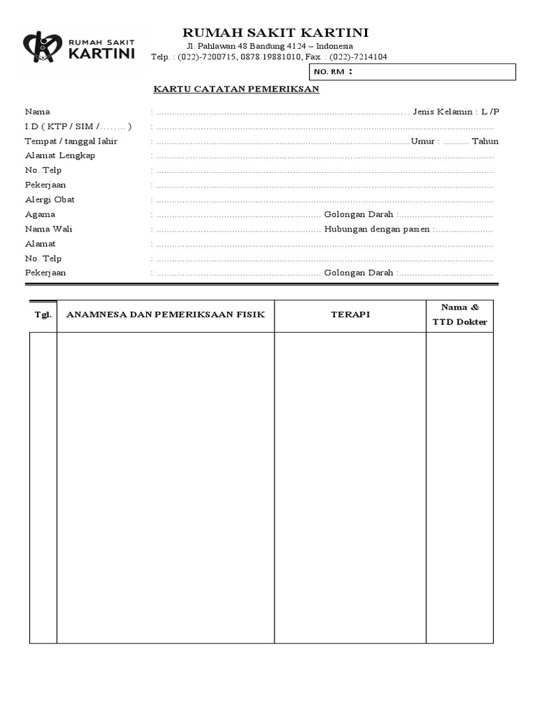 Kartu Catatan Pemeriksaan (Rawat JAlan) Klinik | PDF