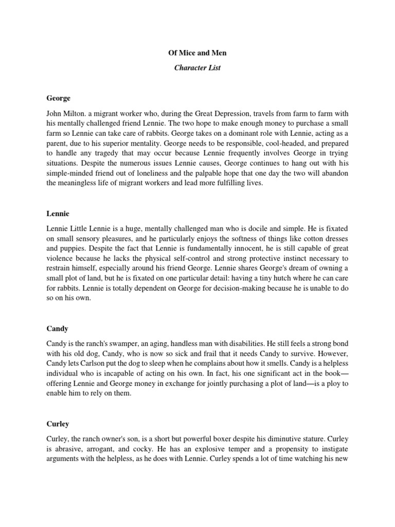 Of Mice and Men Character Overview | PDF | Psychology