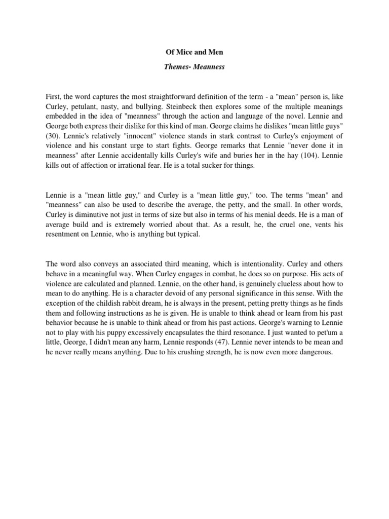 Of Mice and Men - Themes - Meanness | PDF