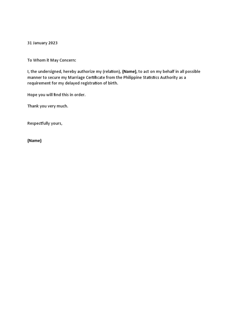 PSA Authorization Letter | PDF