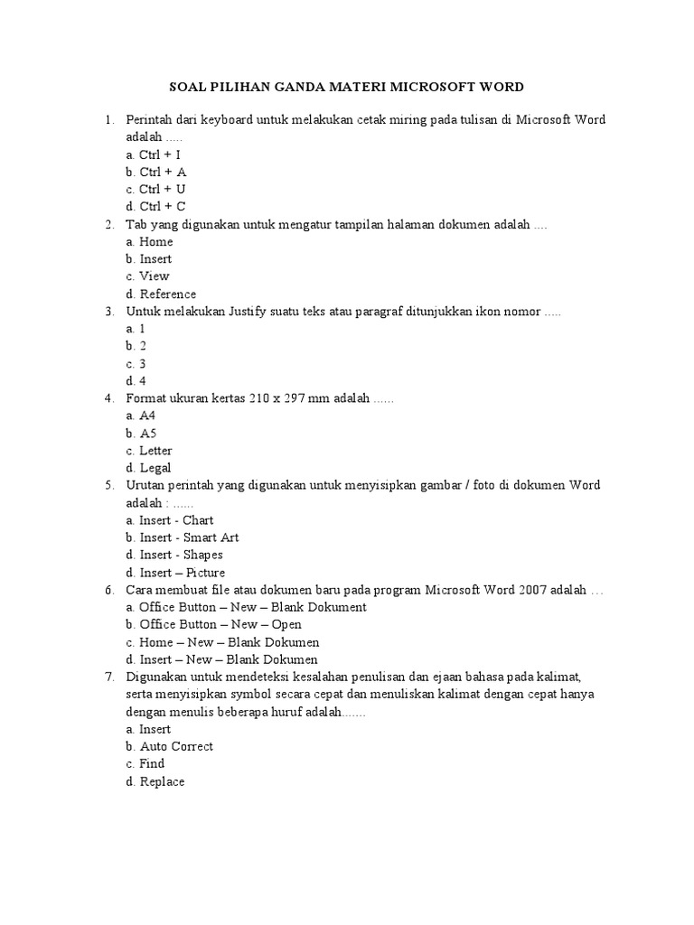 Microsoft Word Quiz | PDF