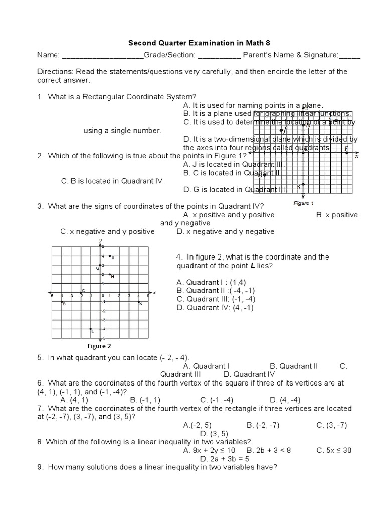 Math 8 Second Quarter ExaminaUpload | PDF | Cartesian Coordinate System ...