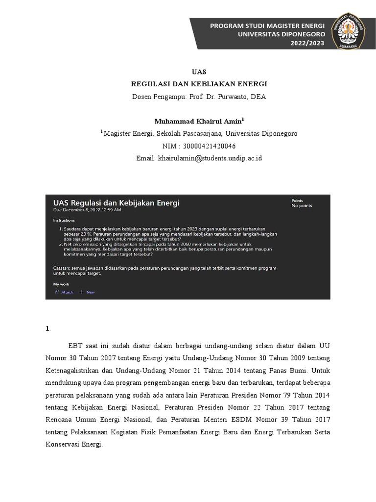 M Khairul Amin Uas Regulasi Dan Kebijakan Energi | PDF