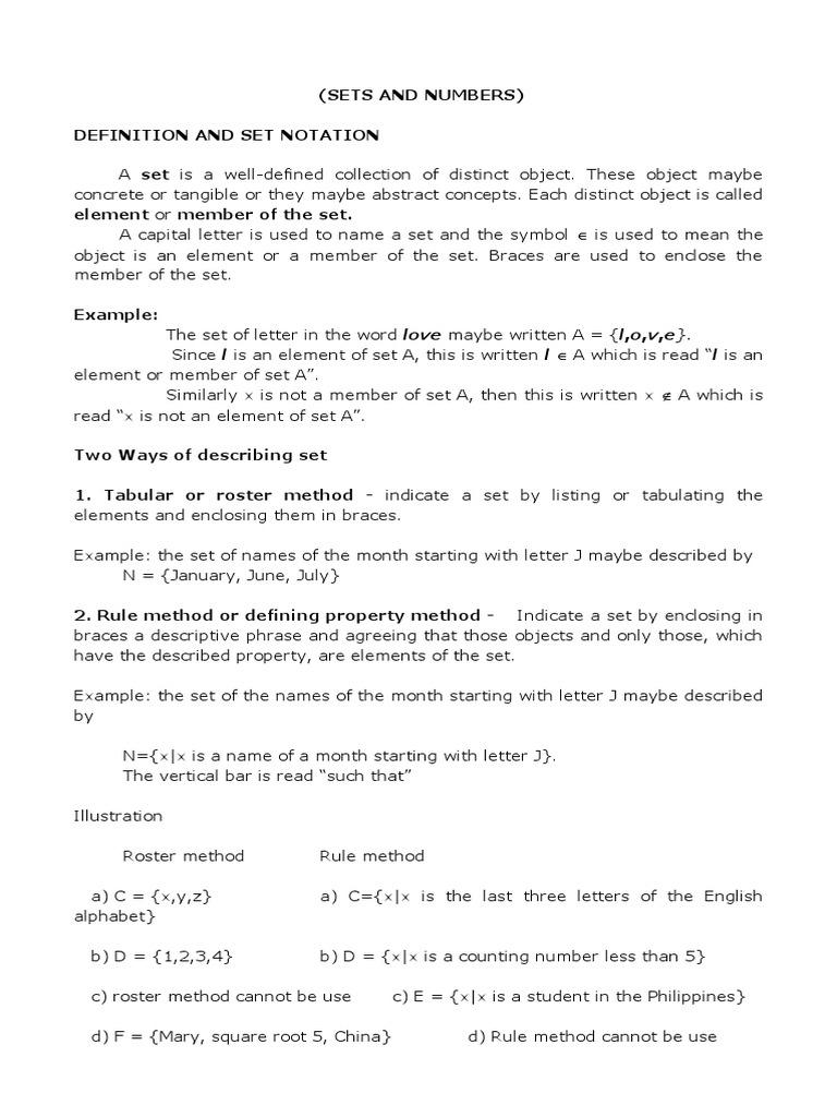 Sets and Operations On Sets | PDF | Set (Mathematics) | Algebra