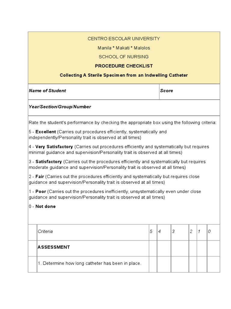 Collecting A Sterile Specimen From An Indwelling Catheter Pdf
