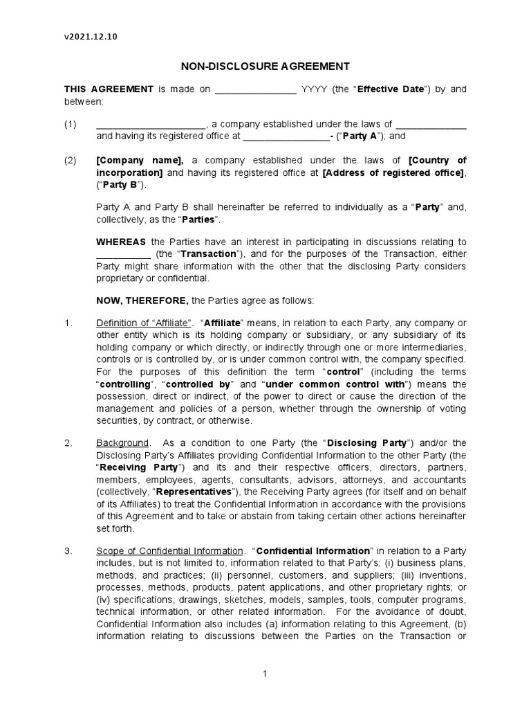 ) NDA (Foreign Counterparty) | Descargar gratis PDF | Confidentiality ...