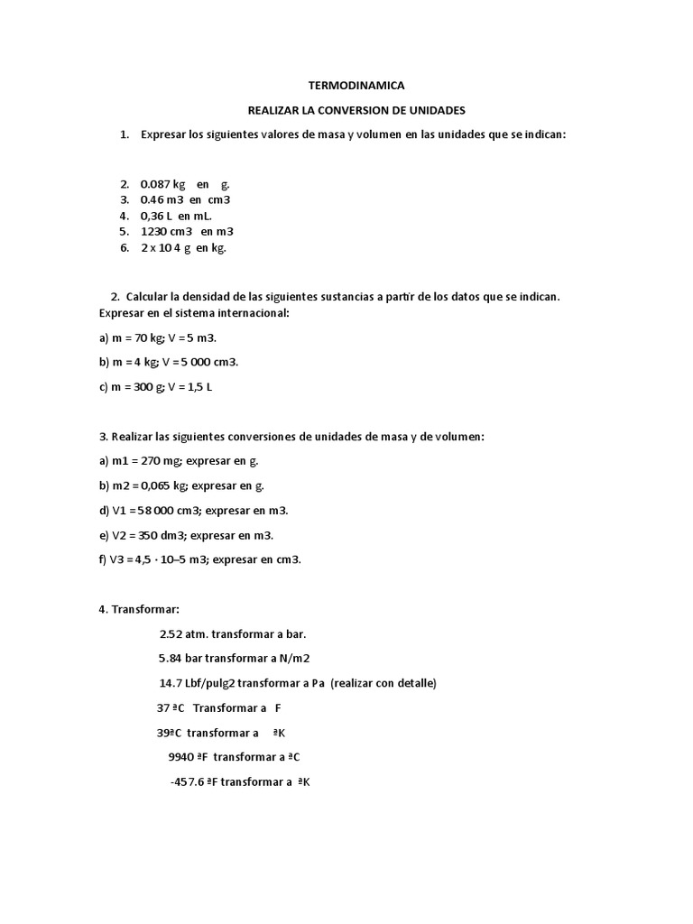 Ejercicios Transformacion de Unidades | PDF