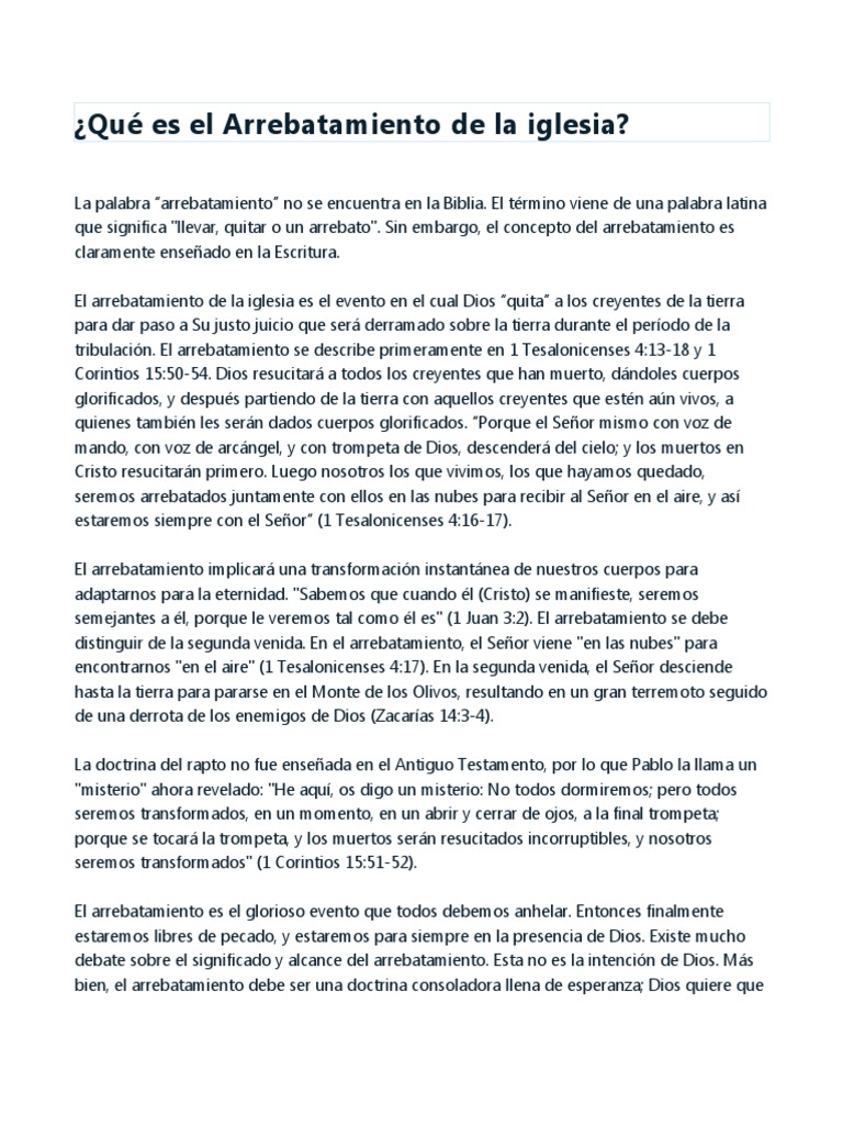 Qué Es El Arrebatamiento de La Iglesia | PDF | Éxtasis | Cristo (título)