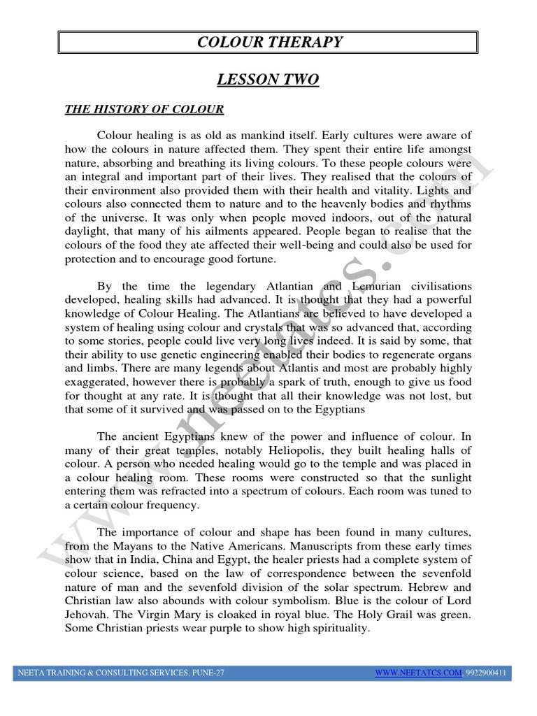 Lesson - 02 Colour Therapy | PDF | Color | Blue