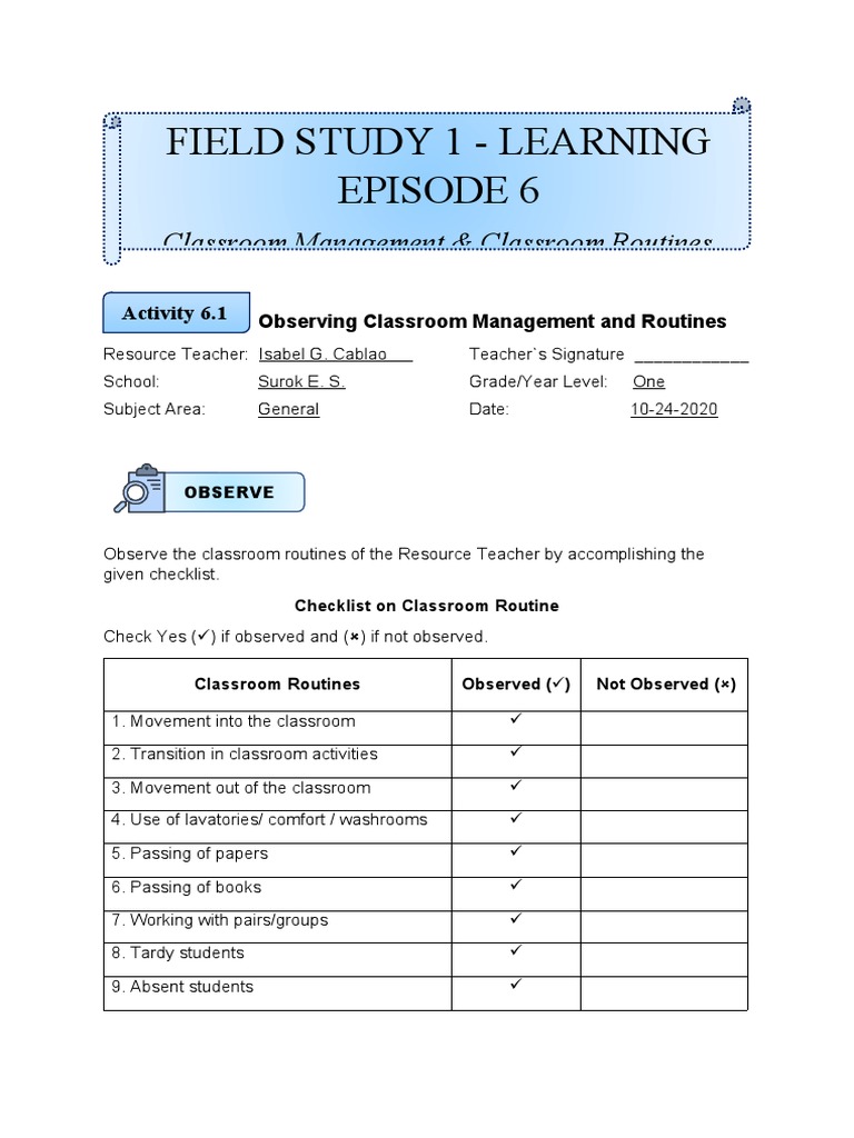 FS 1 - Episode 6 | PDF | Classroom | Teachers
