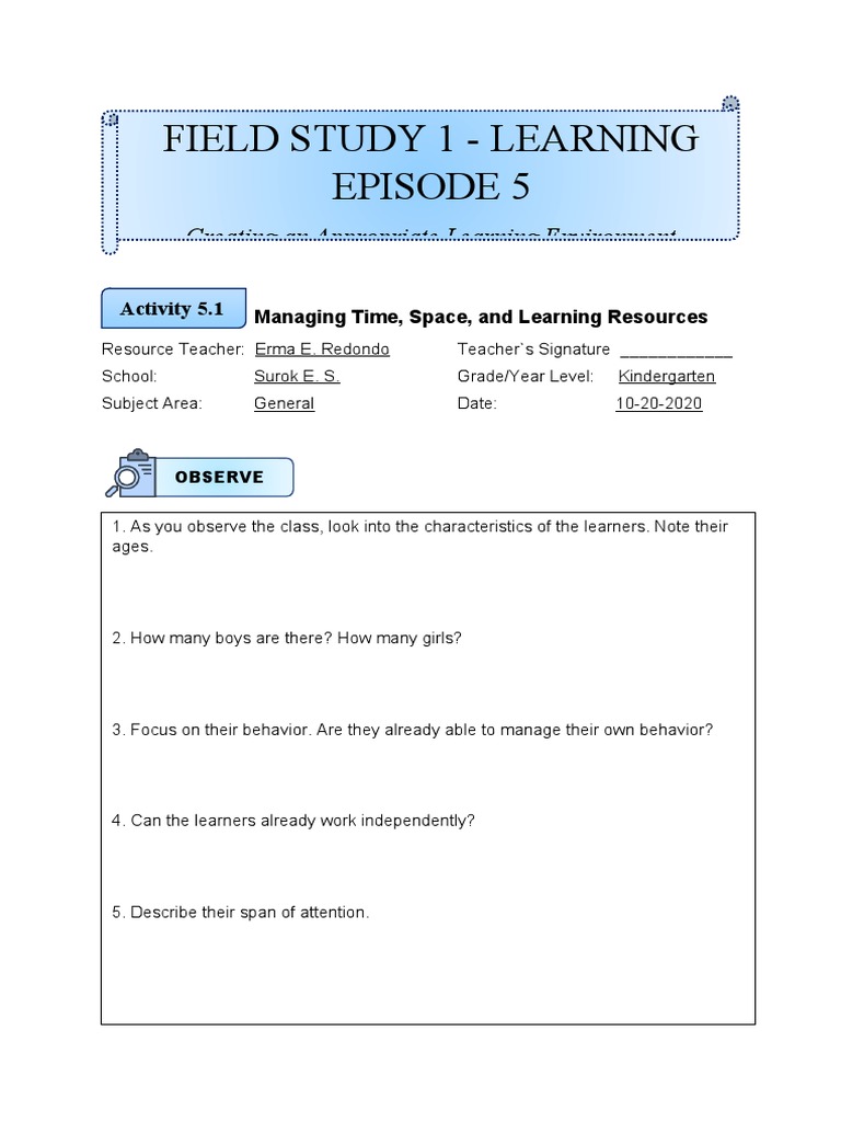 FS 1 - Episode 5 | PDF | Classroom | Learning