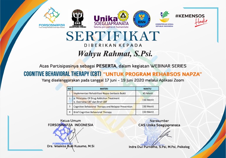 Sertifikat Webinar Tahap 1 Wahyu Rahmat, S.Psi. | PDF