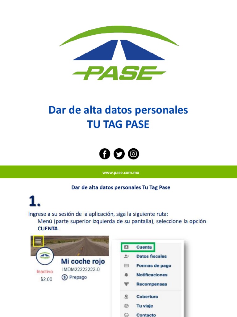 Manual para Dar de Alta Datos Personales Tu Tag Pase | PDF