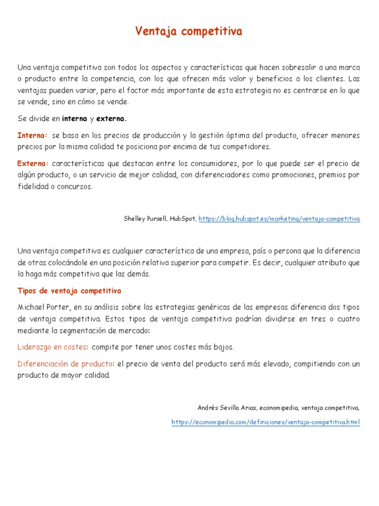 Ventaja Competitiva: Tipos y Estrategias | PDF | Negocios