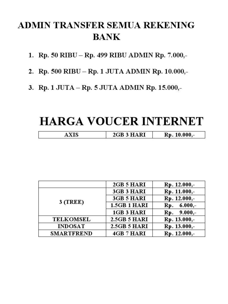 Admin Transfer Semua Rekening Bank | PDF
