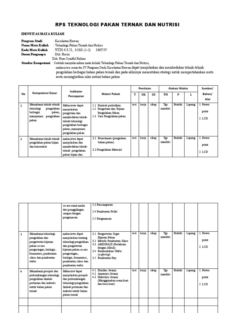 RPS Teknologi Pakan Ternak Dan Nutrisi | PDF