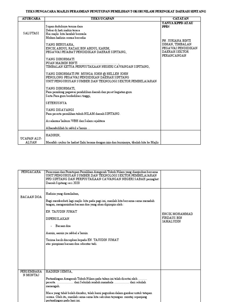 Teks Pengacara Nilam 2020 | PDF