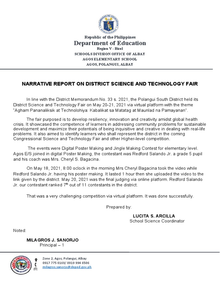 NARRATIVE REPORT SCIENCE 2020-21 | PDF