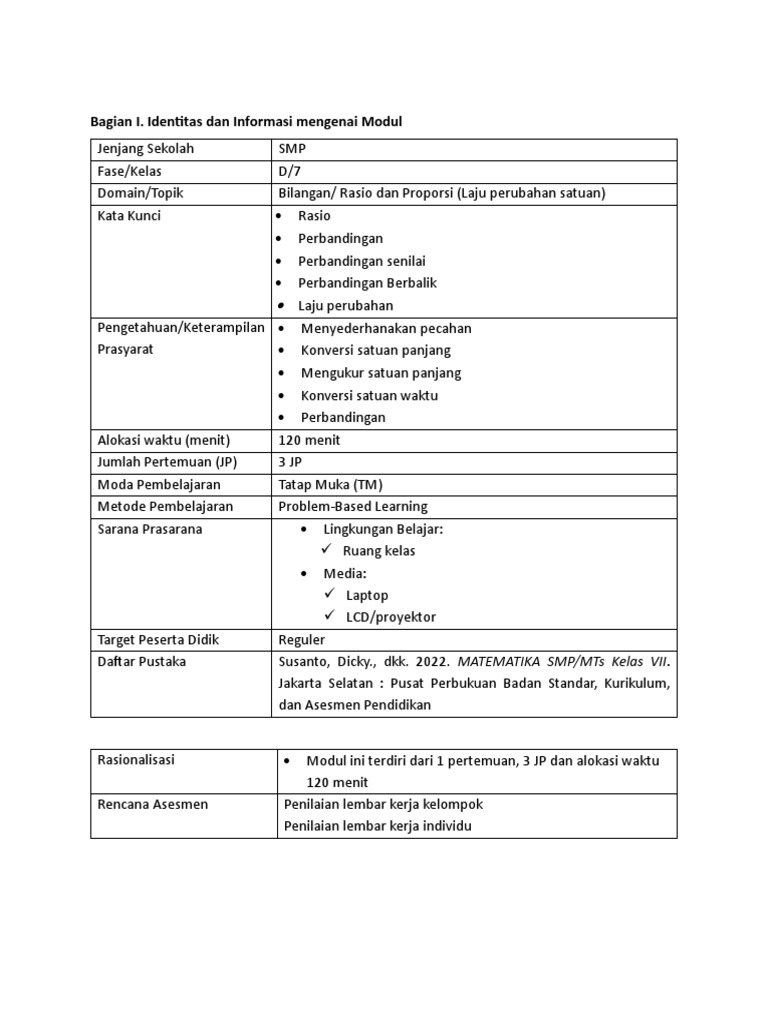 RPP Laju Perubahan Satuan Rasio | PDF
