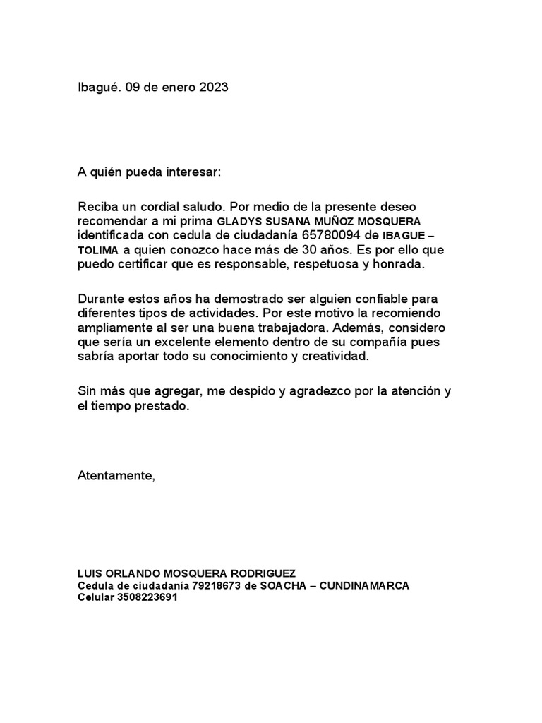 Carta Familiar | PDF