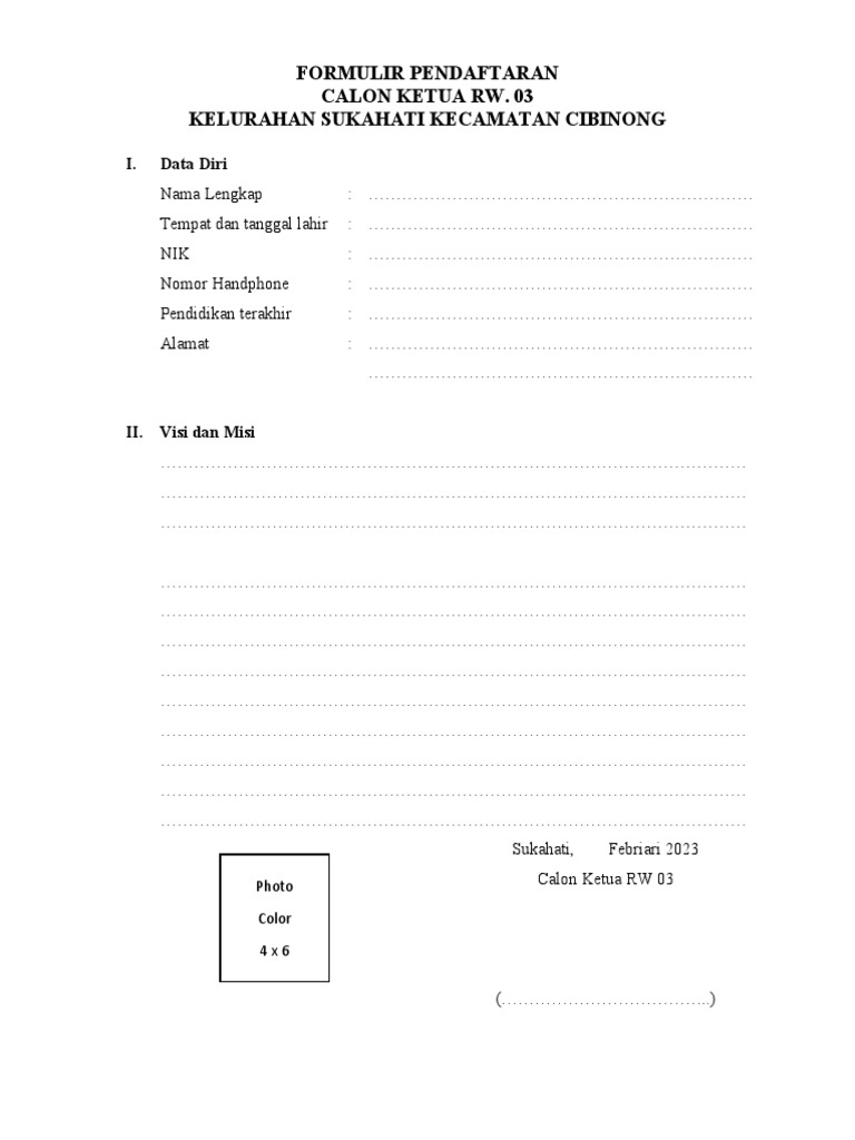 FORMULIR PENDAFTARAN Calon RW. 03 | PDF
