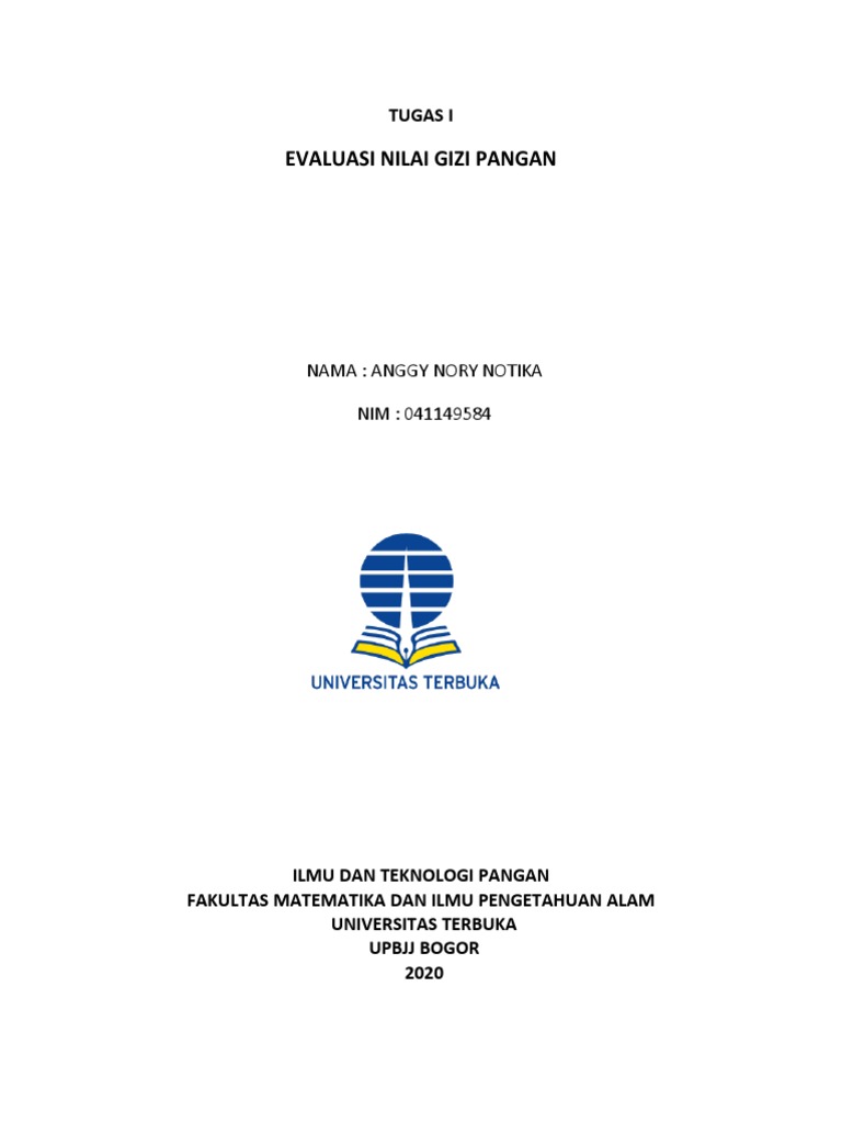 Tugas 1 - Anggy Nory - Evaluasi Nilai Gizi Pangan | PDF