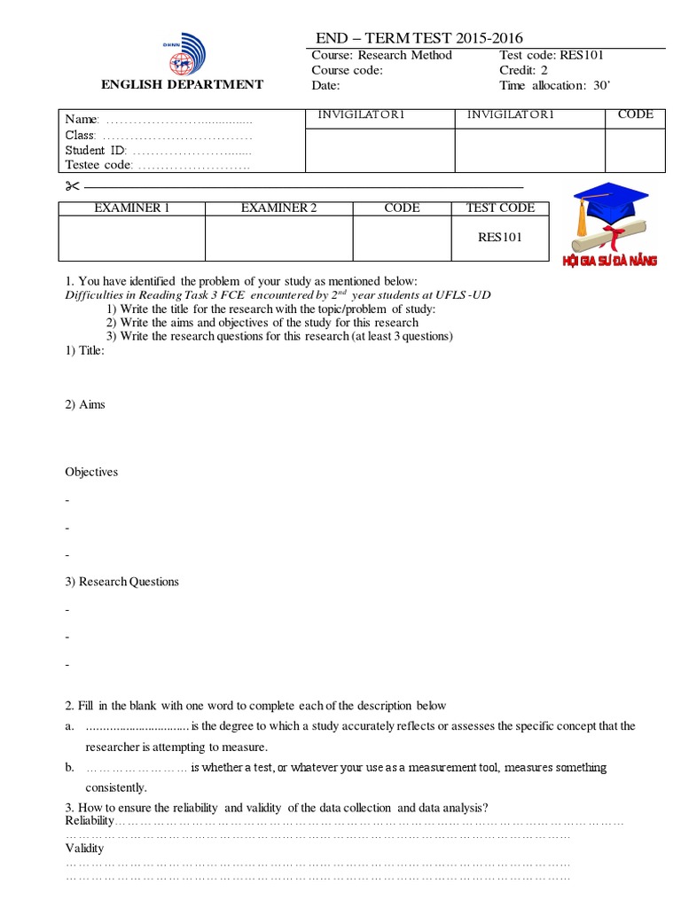 Sample Test Research Method 2016 | PDF | English As A Second Or Foreign ...