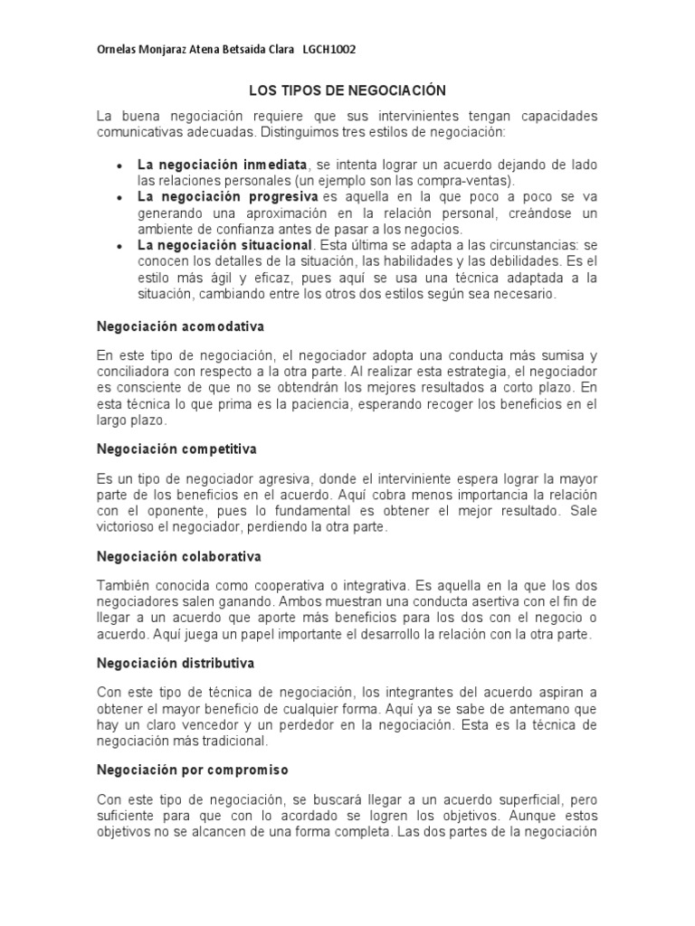 Los Tipos de Negociación | PDF