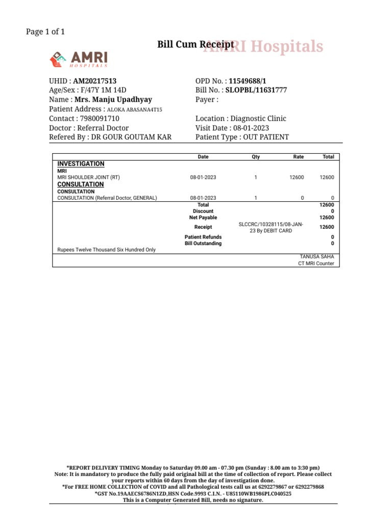 Mri Invoice 2 | PDF | Clinical Medicine | Medicine