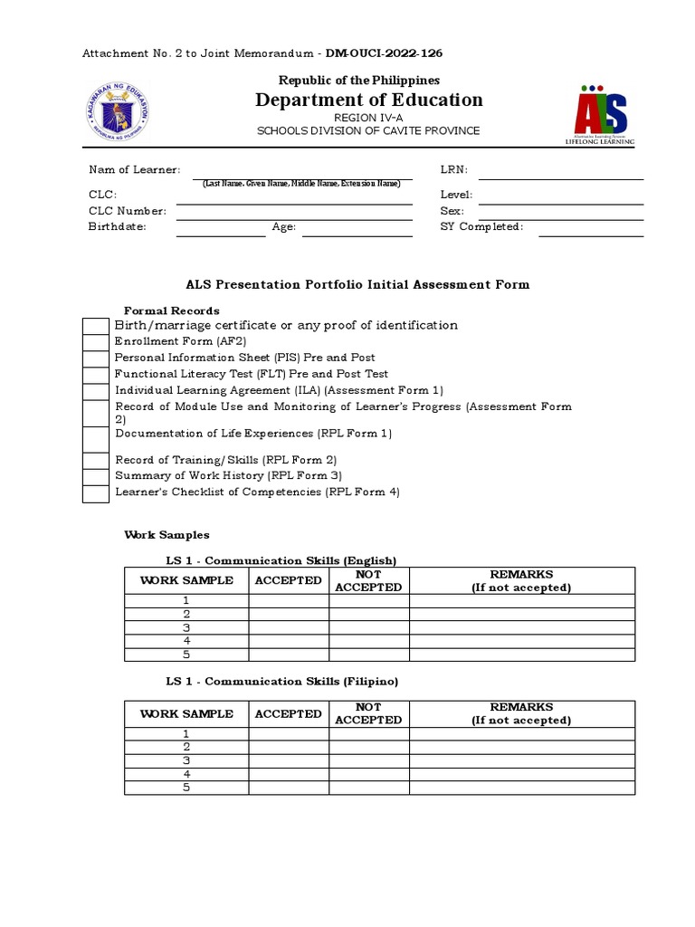 Attachment No. 2 PPA Initial Assessment Form | Download Free PDF ...