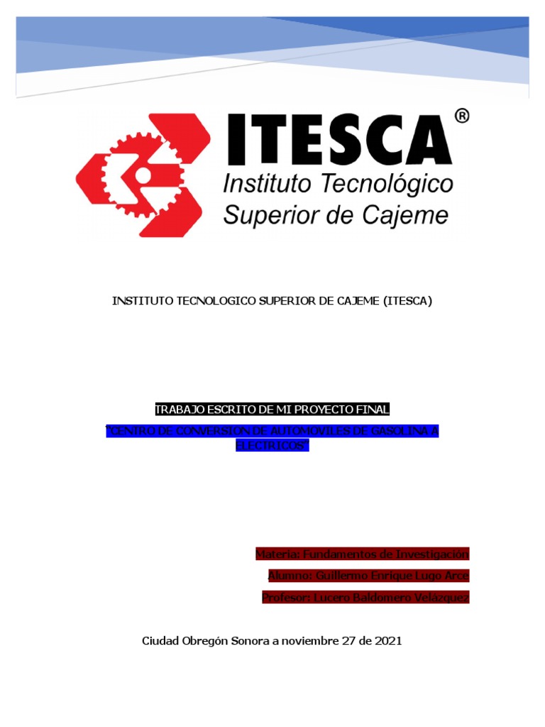Proyecto Final Investigacion | PDF | Coche | Coche eléctrico