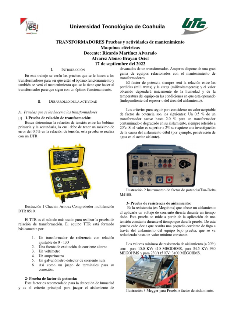 TRANSFORMADORES Pruebas y Actividades de Mantenimiento | PDF | Transformador | Aislador ...
