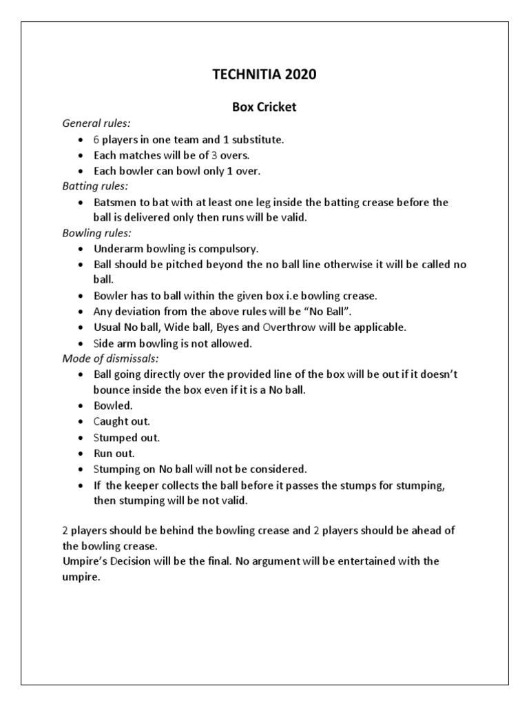 Box Cricket Rules | PDF