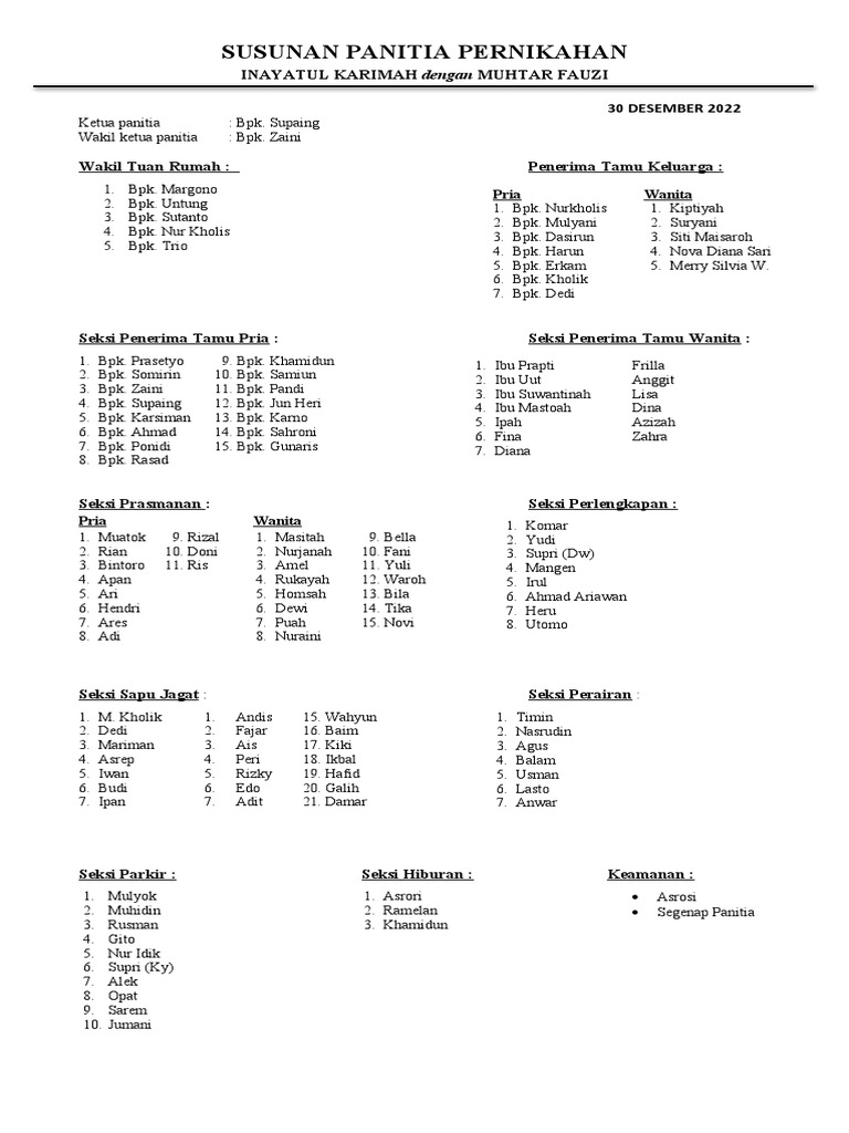 Susunan Panitia Pernikahan | PDF