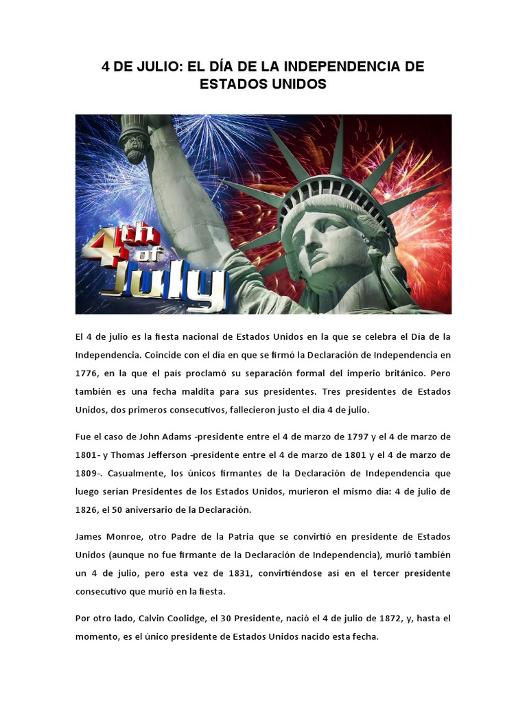 4 de Julio El Día de La Independencia de Estados Unidos | PDF | Día de ...