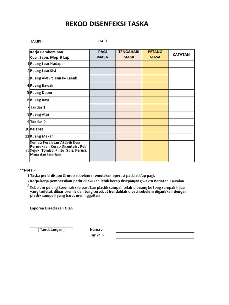 Rekod Disinfeksi Taska | PDF