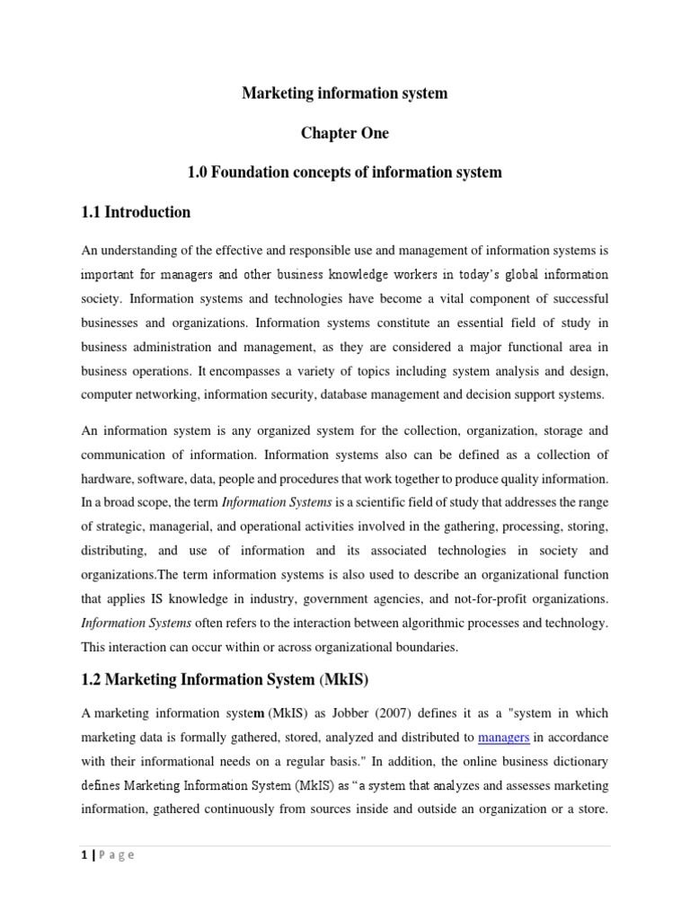Marketing Information Chapter One | Download Free PDF | Information System | System