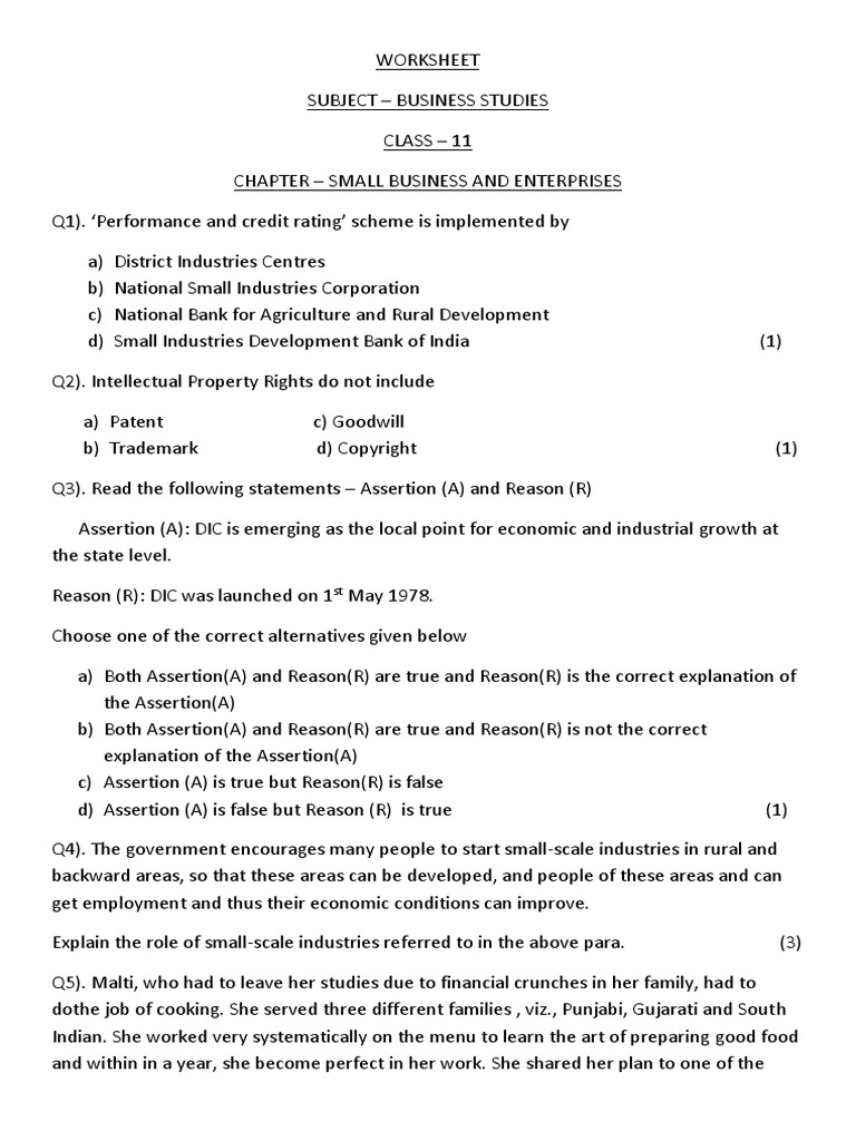 WORKSHEET CH - Small Business and Entrepreneurship | PDF | Business | Economies