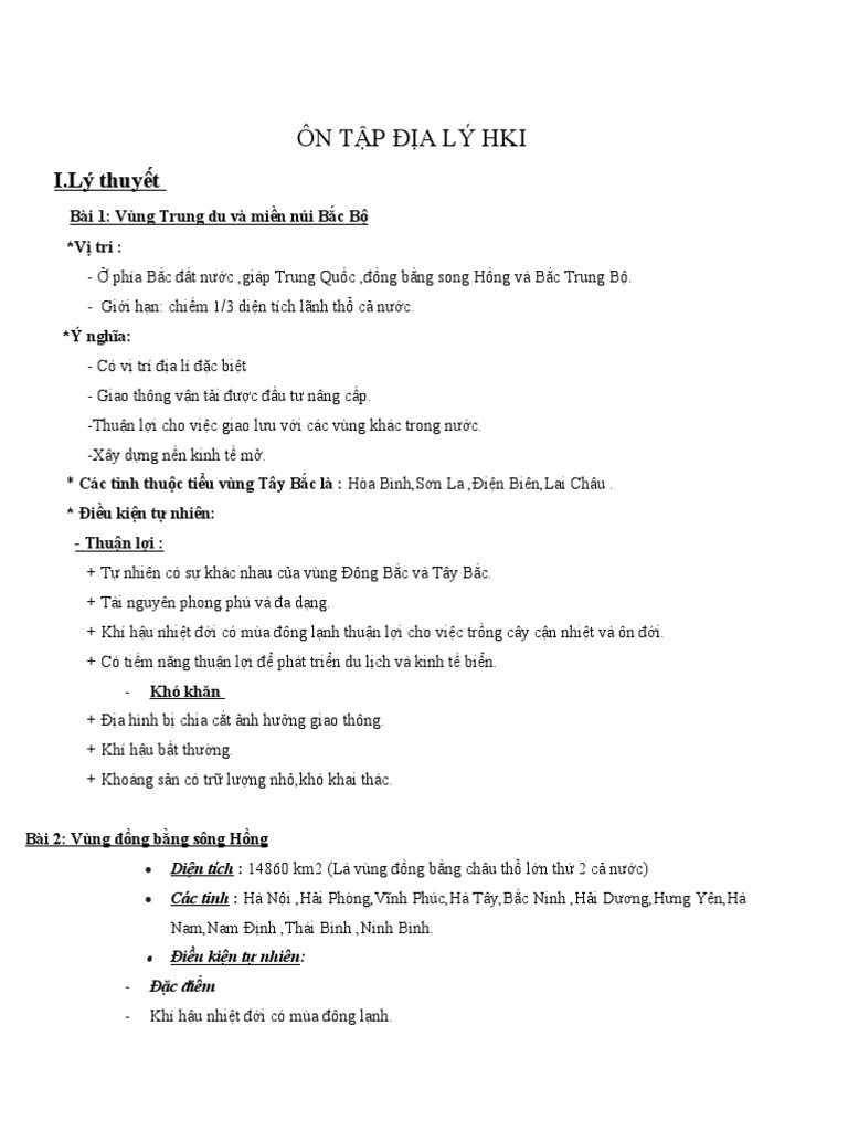 ÔN TẬP ĐỊA LÝ HKI | PDF