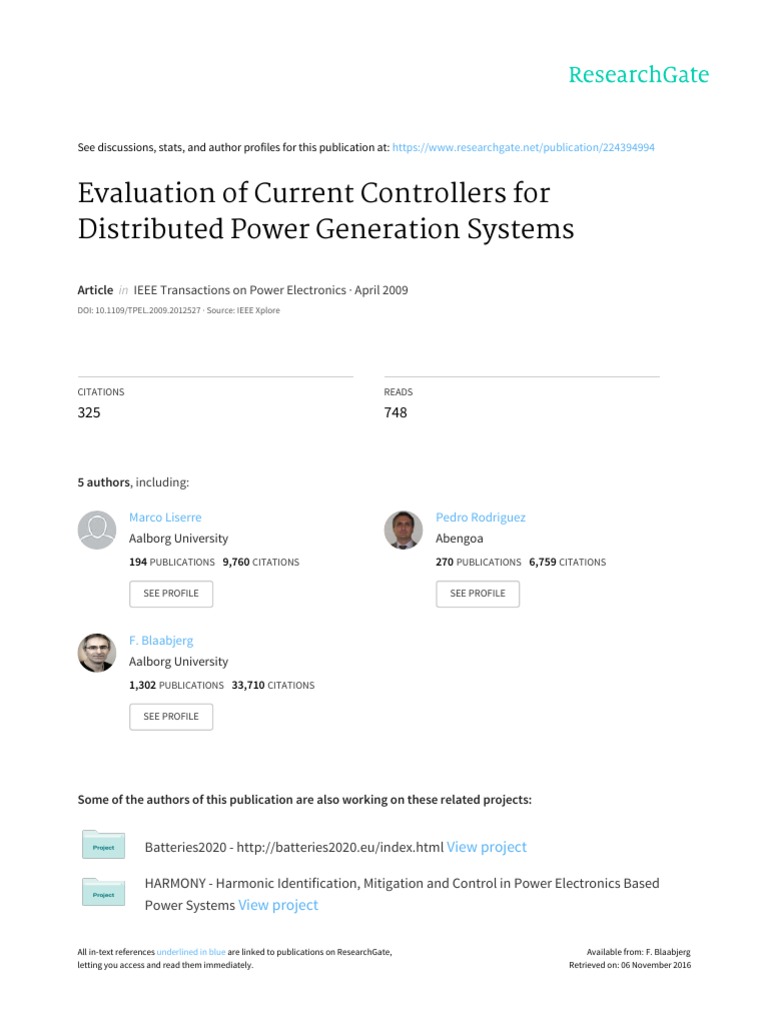 Evaluation of Current Controllers For Distributed Generation | PDF | Control Theory | Electrical ...