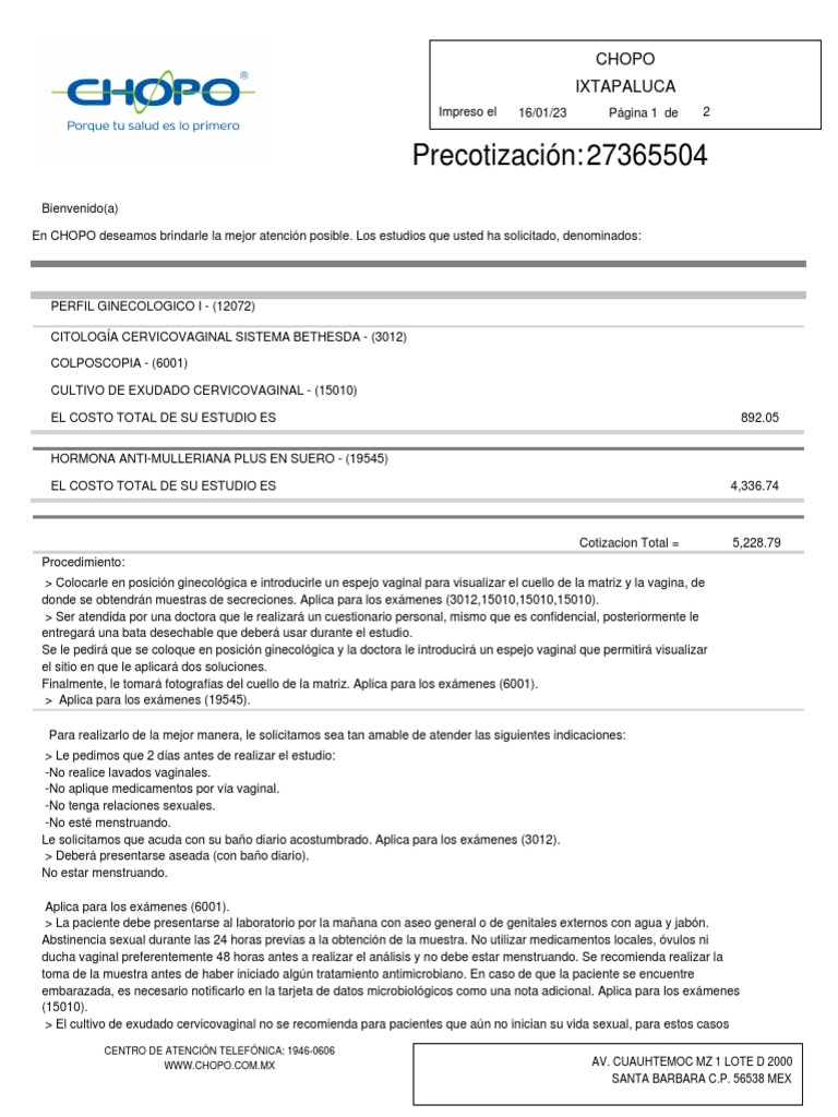 Precotización:: Ixtapaluca Chopo | PDF | Especialidades Medicas | Medicina CLINICA