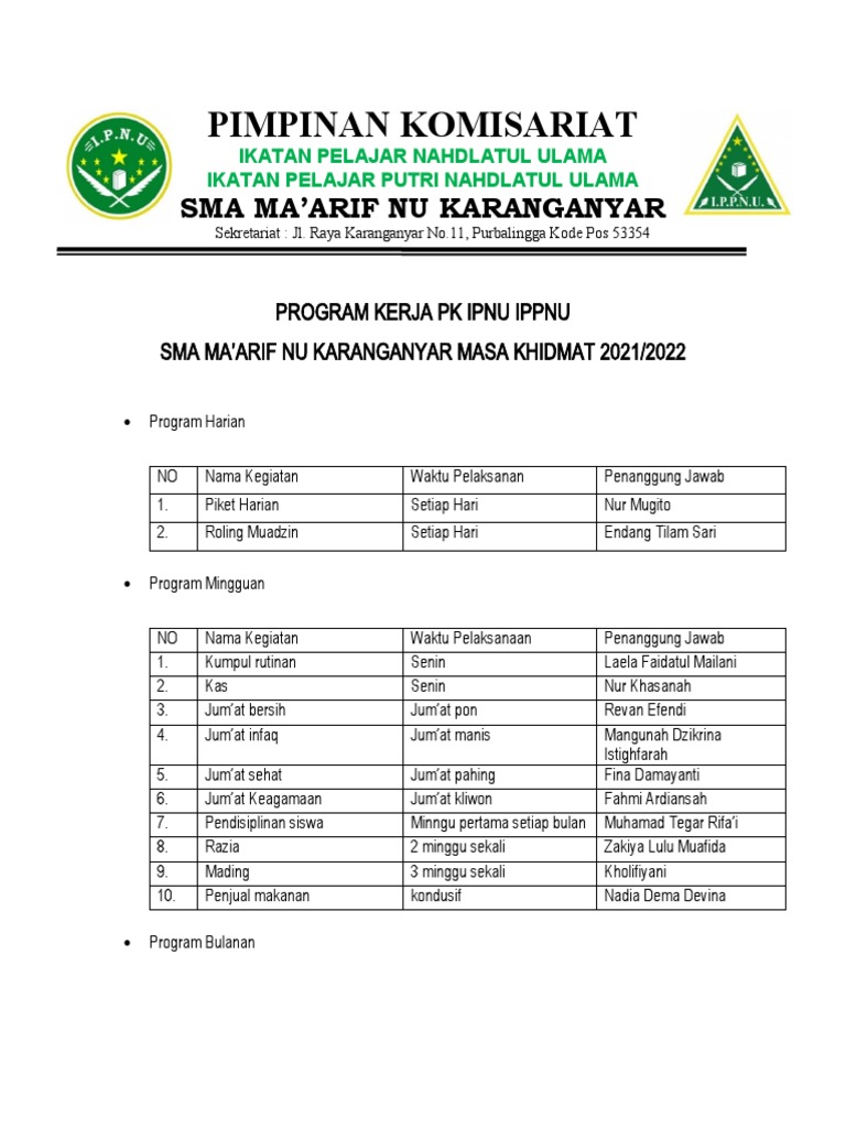 Program Kerja PK Ipnu Ippnu Sma Ma | PDF