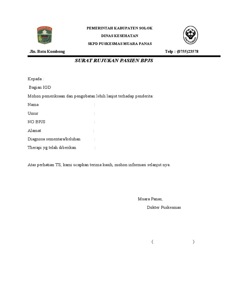 Surat Rujukan Pasien Bpjs | PDF
