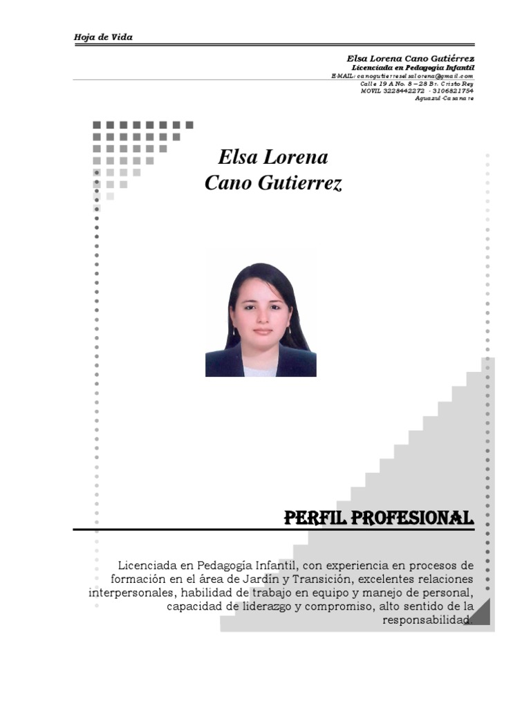 Hoja de Vida de Elsa Cano Gutiérrez | PDF | Aprendizaje | Enseñando