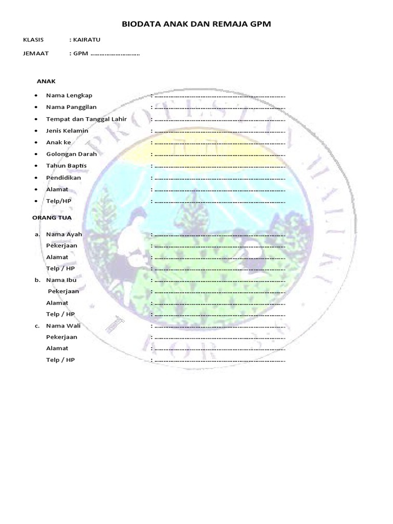 Biodata Anak Dan Remaja GPM | PDF