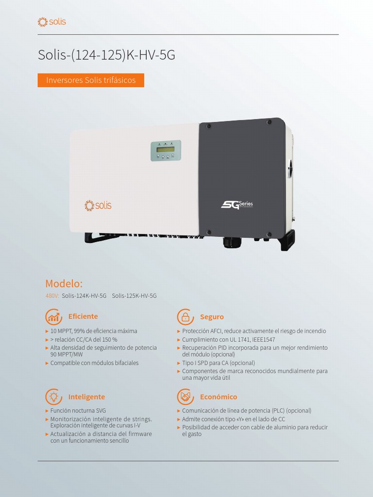 Inversor - Solis 124K HV 5G - FichaTecnica | PDF | Ingenieria Eléctrica ...