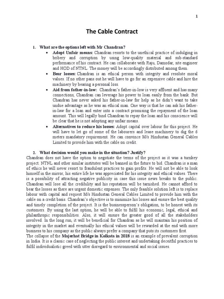 The Cable Contract | PDF | Loans | Economies